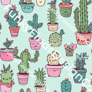 Cute Kawaii Cactus Patterns - 20 Seamless Digital Papers, Desert Theme ...
