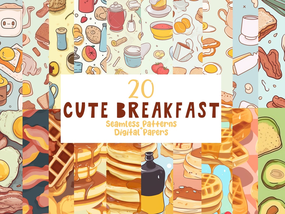 Seamless Breakfast Patterns - 20 Pack of Digital Papers, Bacon and Eggs ...