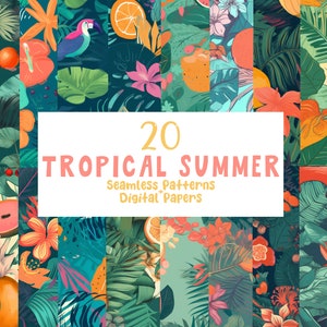 Seamless Summer Patterns - 20 Flower Digital Papers, Tropical Leaves ...