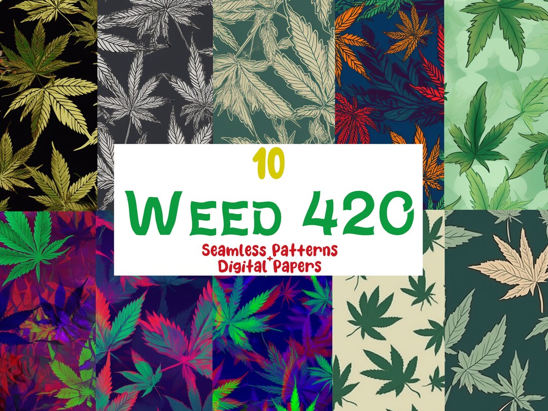 Seamless 420 Patterns - 10 Pack of Marijuana Digital Papers, Pot Leaf ...
