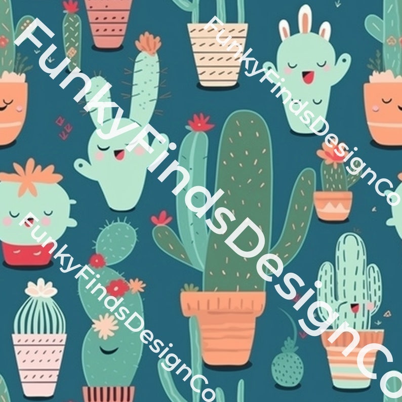 Cute Kawaii Cactus Patterns - 20 Seamless Digital Papers, Desert Theme ...