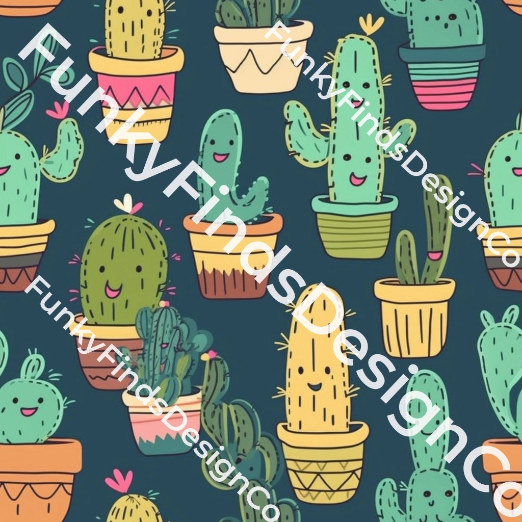 Cute Kawaii Cactus Patterns - 20 Seamless Digital Papers, Desert Theme ...