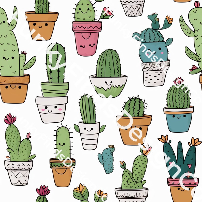 Cute Kawaii Cactus Patterns - 20 Seamless Digital Papers, Desert Theme ...