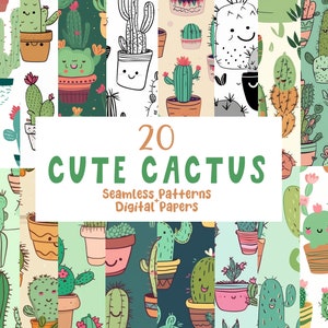 Cute Kawaii Cactus Patterns - 20 Seamless Digital Papers, Desert Theme ...