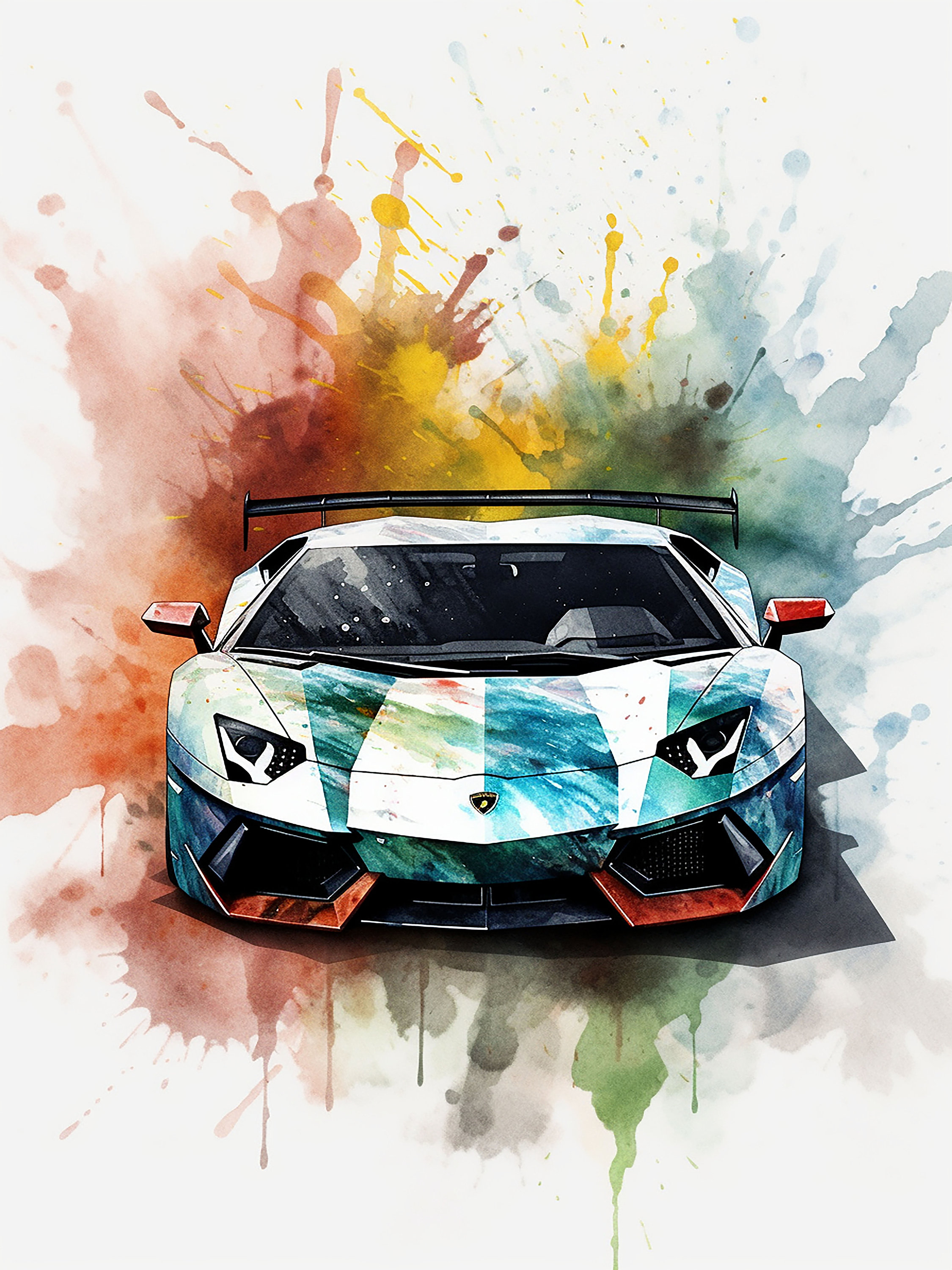 Lamborghini Aventador SVJ Watercolor Print | Car Poster Set (digital ...