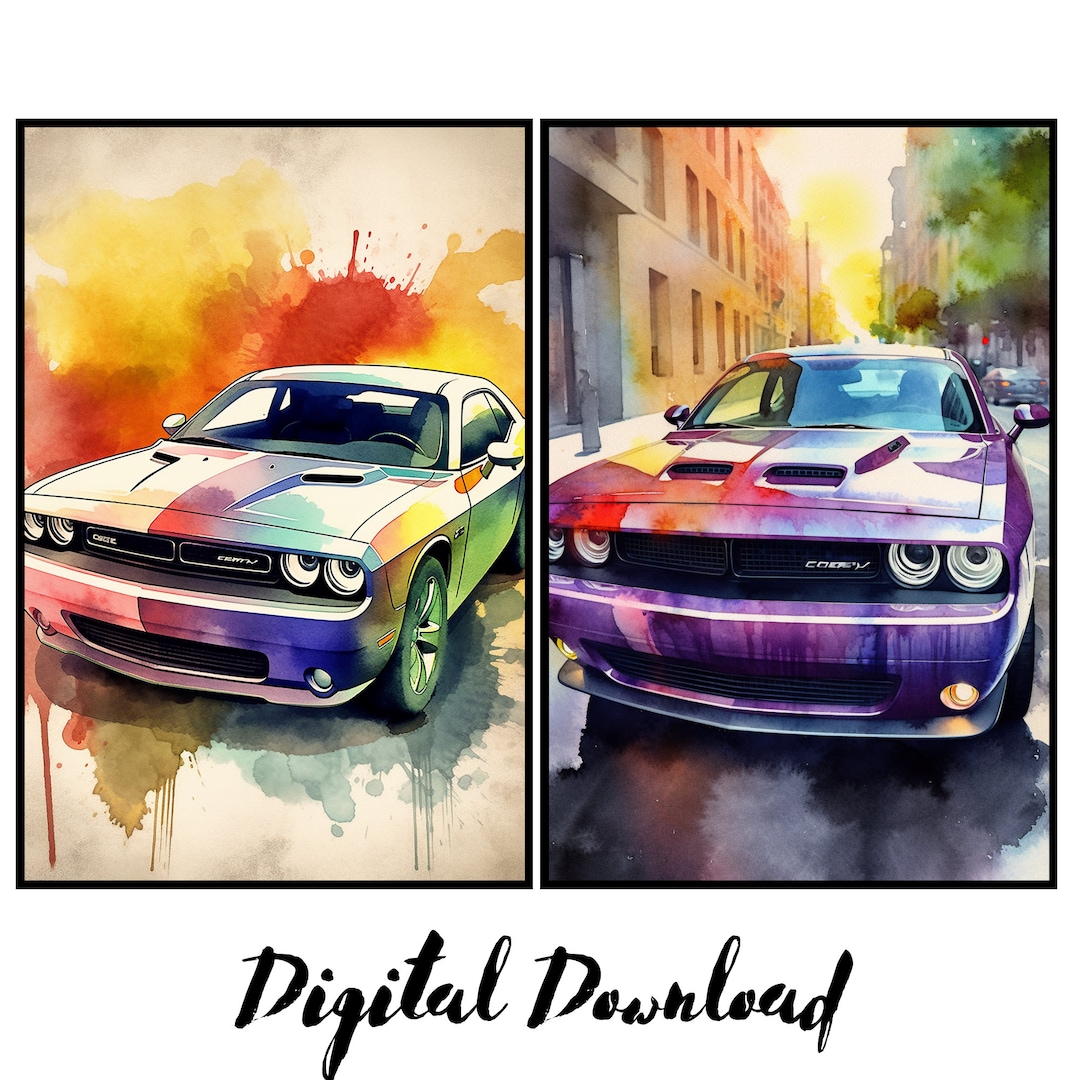 Dodge Challenger III Digital Art | Watercolor Print | Powerful Car ...