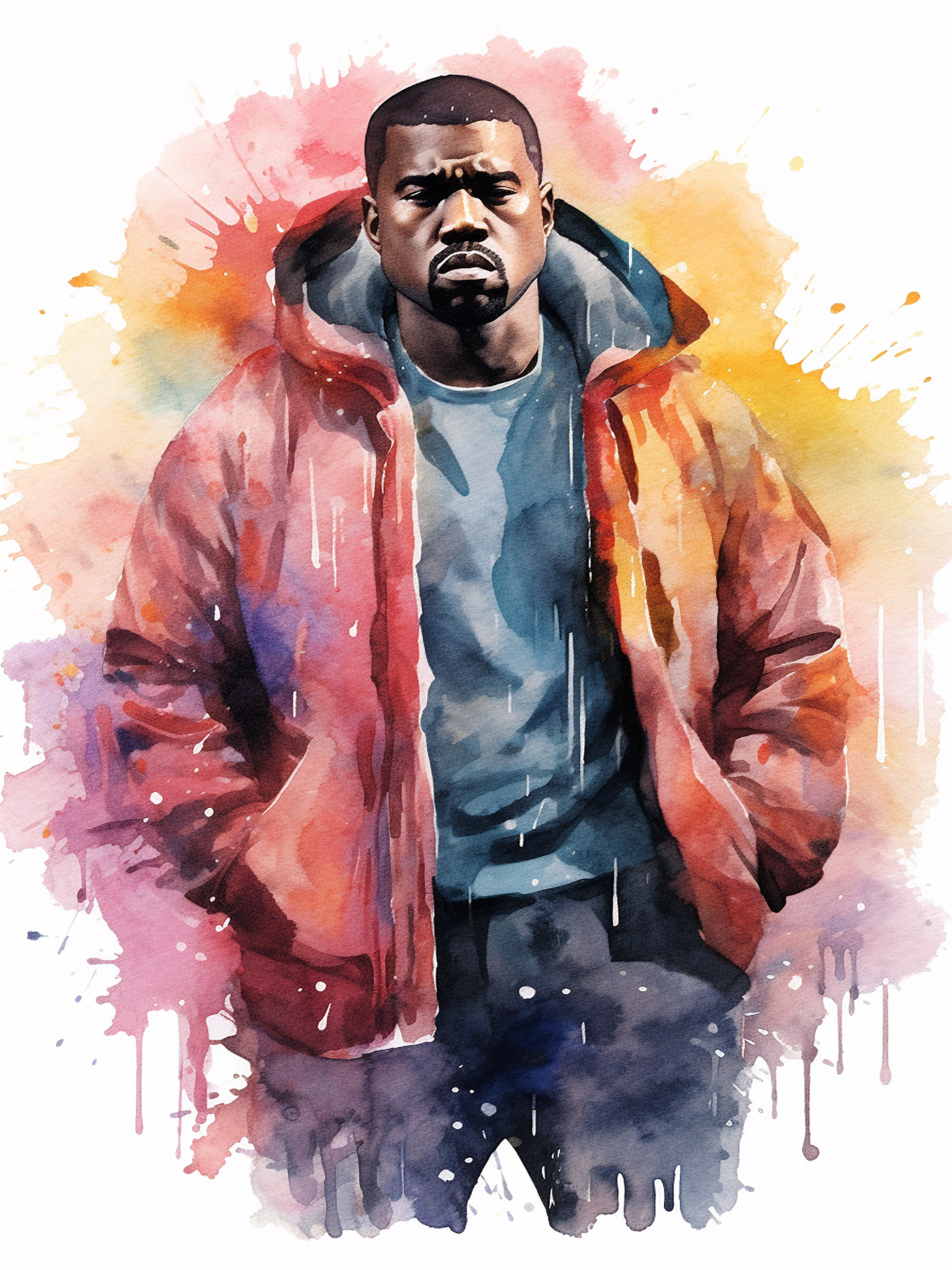 Kanye West Digital Art | Watercolor Portraits | Unique Pop Art Design ...
