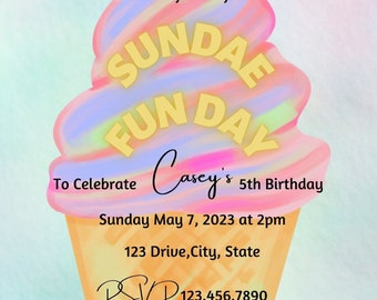 Swimming and DIY Sundae Bar Themed Birthday Party Kids Invitation ...