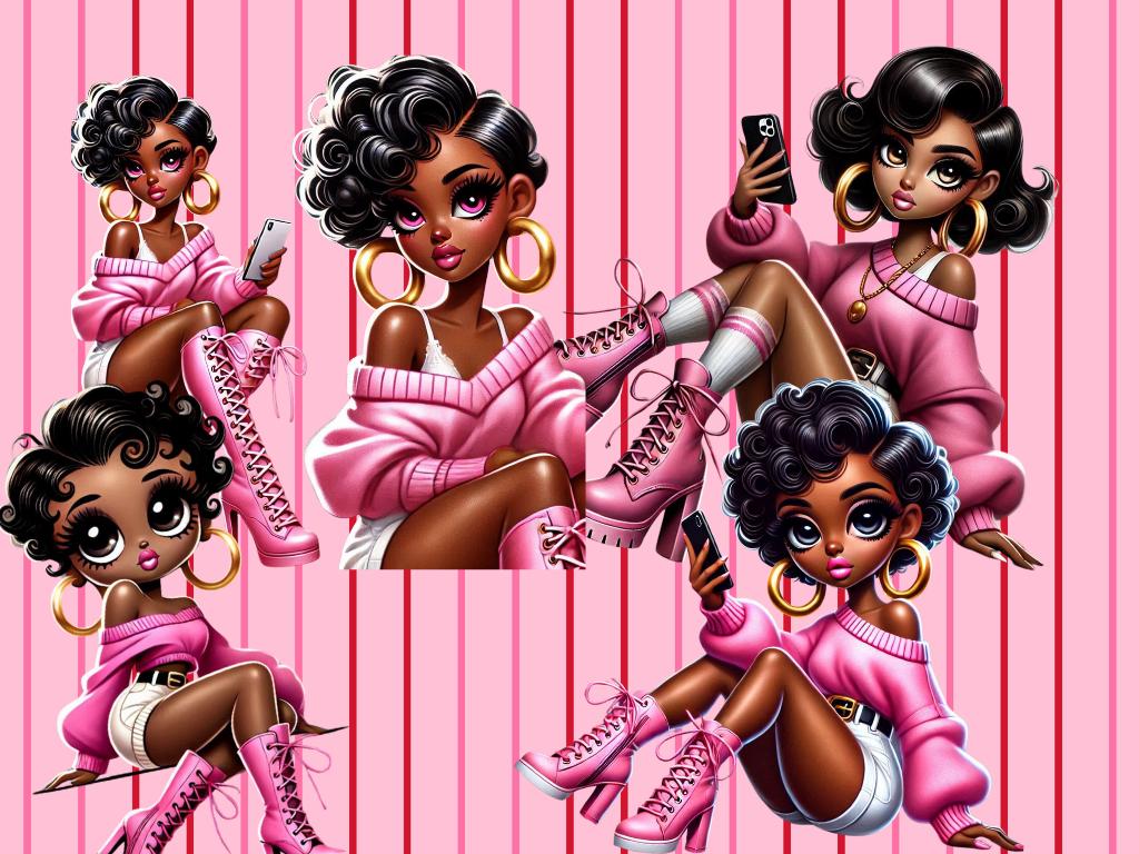 Ladies in Pink - Clip Art Bundle Commercial Use File- African American ...
