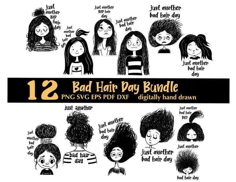 Bad Hair Day SVG PNG, Bad Hair Day Doodle SVG Png, Funny Hair Svg Png ...
