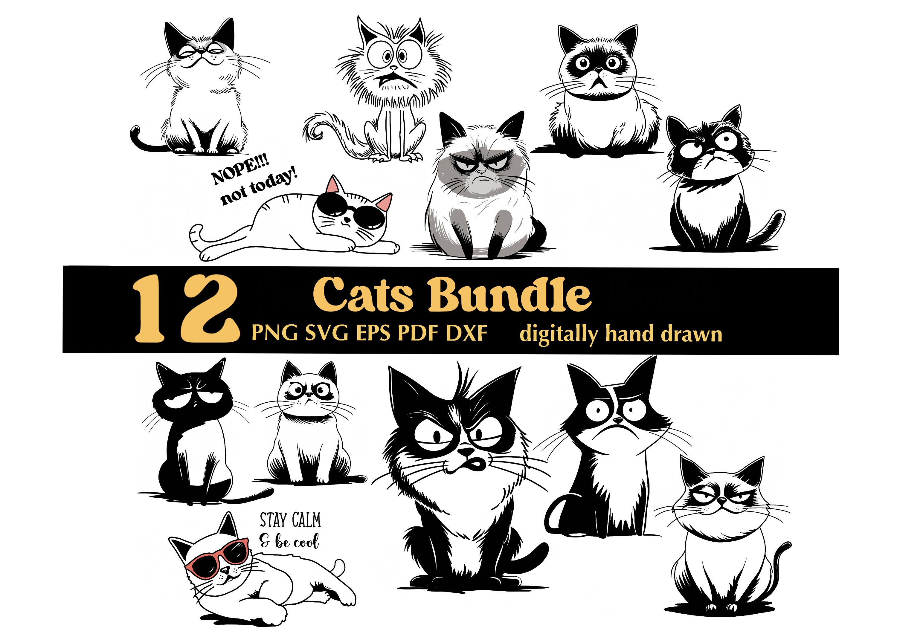 Cats SVG PNG DXF Pdf and Eps, Cat Humor Svg Png Eps and Pdf, Funny Cat ...