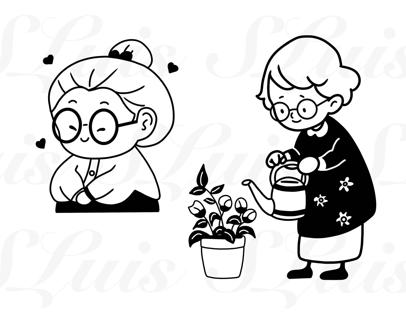 Grandma Line Art Bundle, Grandparents Day Clipart (png, Svg, Eps, Pdf ...