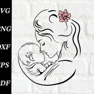 Mother and Child, Mom and Child Line Art, Mother and Child SVG PNG EPS ...