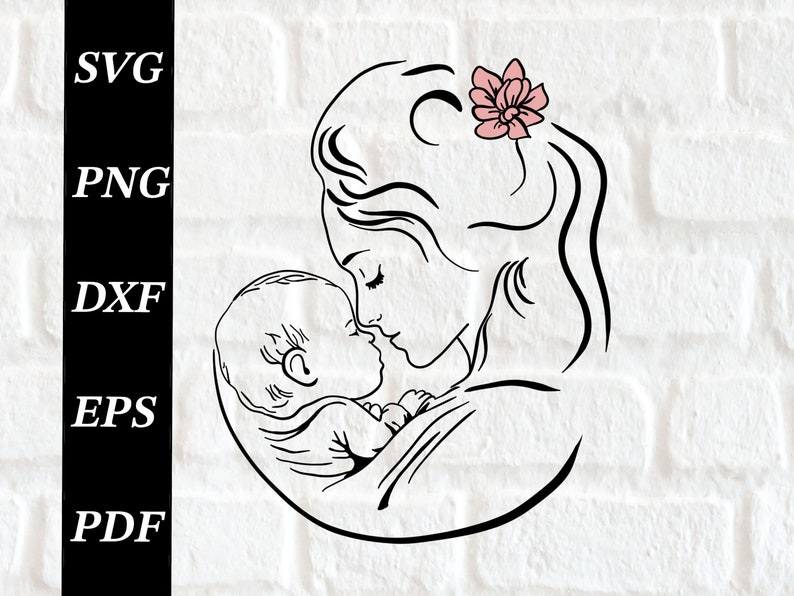 Mother and Child, Mom and Child Line Art, Mother and Child SVG PNG EPS ...
