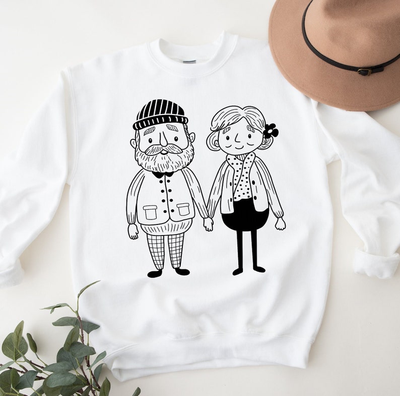 Grandparents Line Art Illustration: Grandma & Grandpa Doodle (SVG, PNG ...