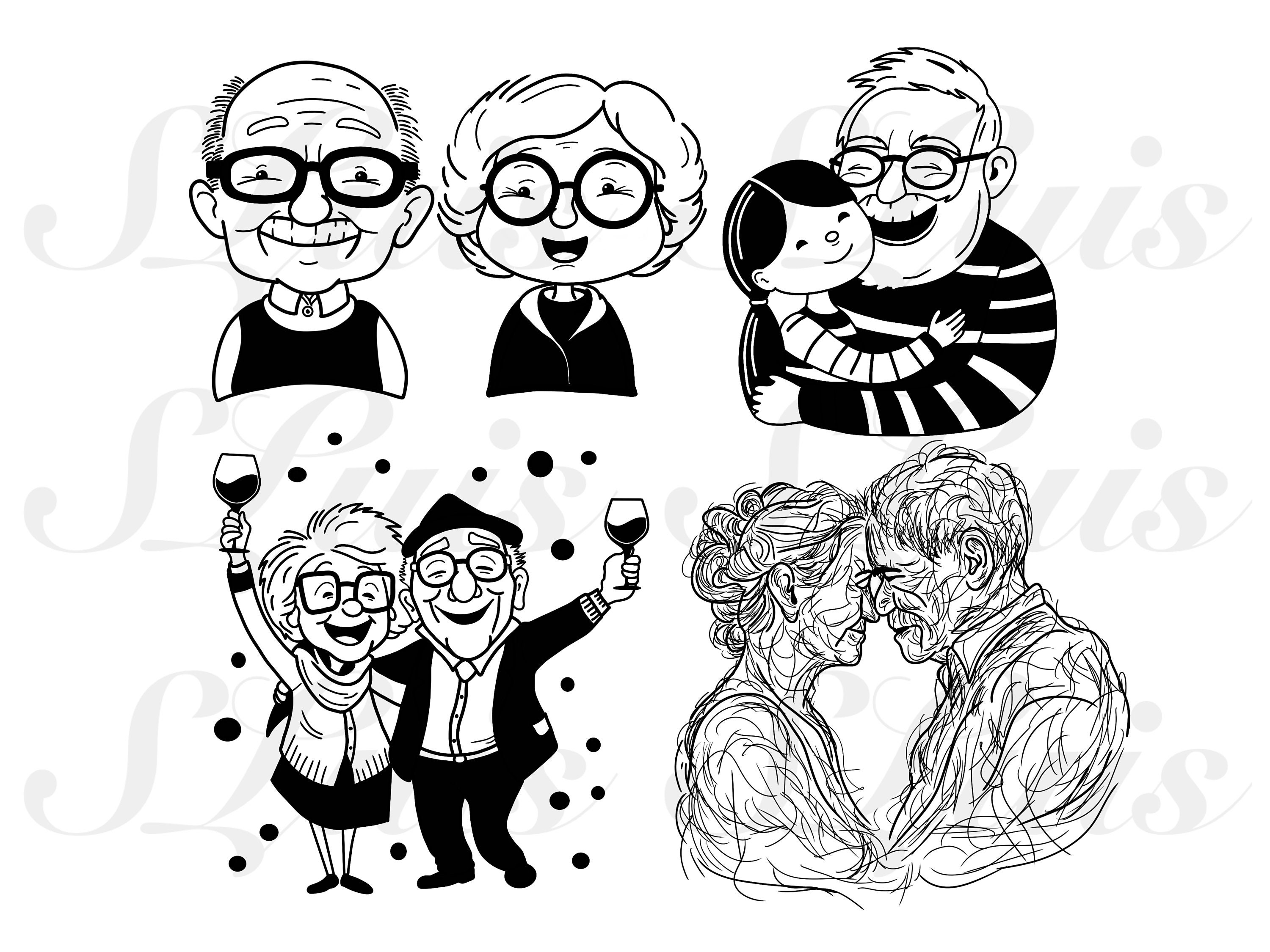Grandma and Grandpa PNG SVG EPS Pdf Dxf, Grandparent's Day Bundle ...