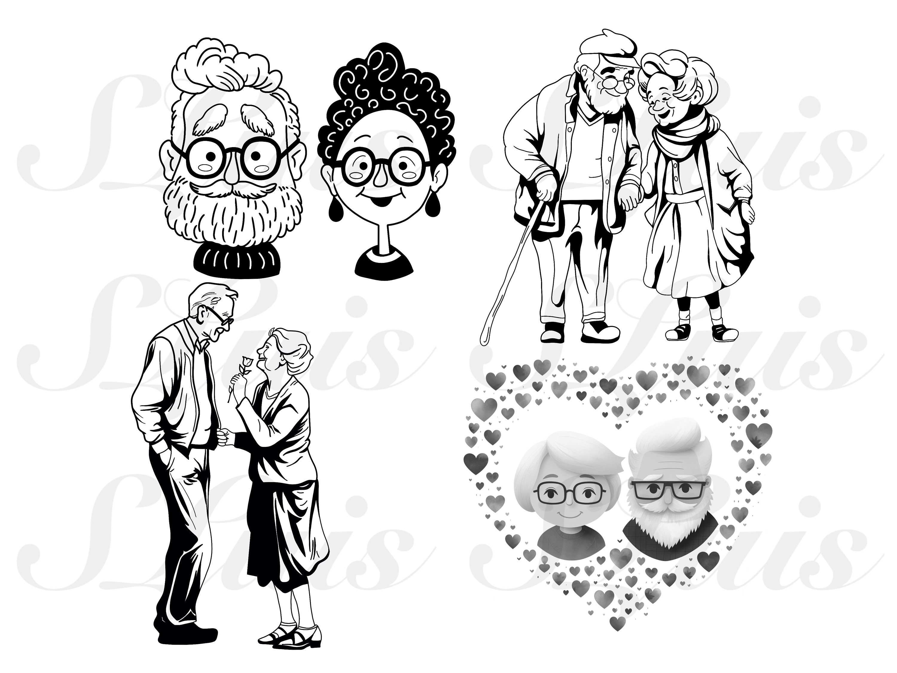Grandma and Grandpa PNG SVG EPS Pdf Dxf, Grandparent's Day Bundle ...