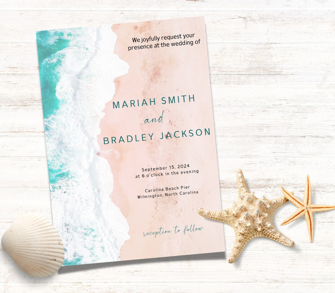 Ocean Wedding Invitation Editable Beach Themed Invitation - Etsy