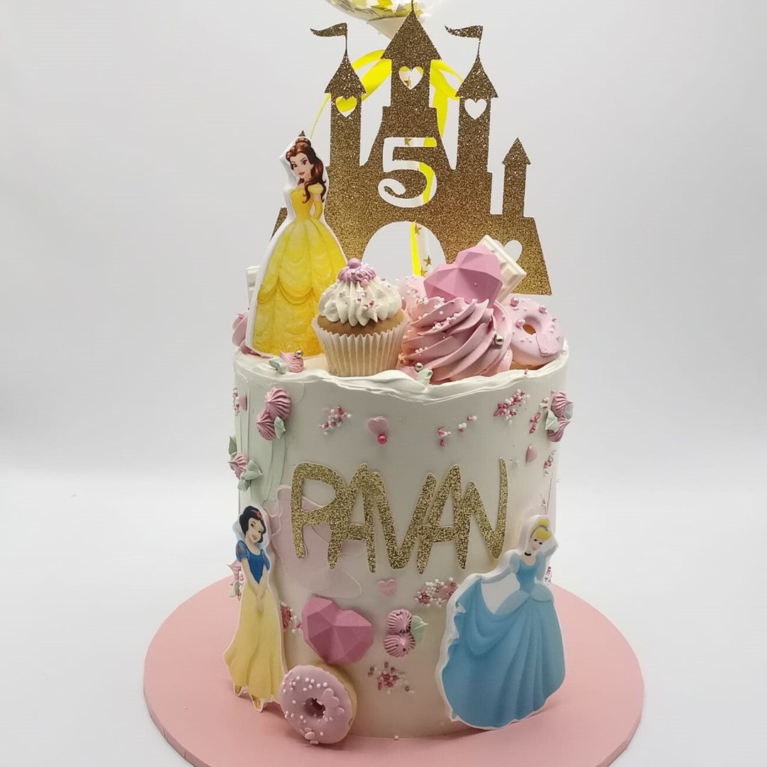 Princess Themed Edible Prints With Personalised Castle Topper and Name ...
