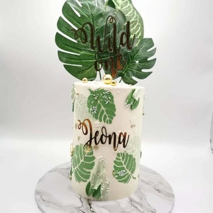 Acrylic Wild One Cake Topper Package With Optional Jungle Safari Leaves ...