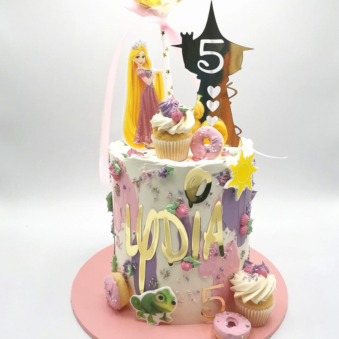Rapunzel Themed Edible Prints With Personalised Tower Topper and Name ...