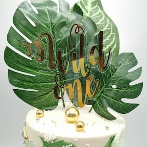 Acrylic Wild One Cake Topper Package With Optional Jungle Safari Leaves ...