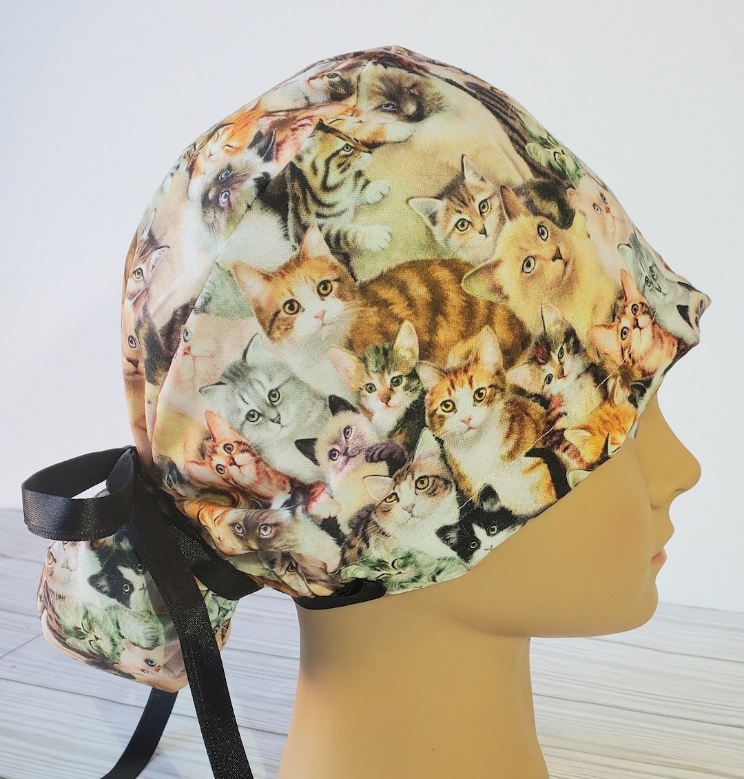 Euro Ponytail Scrub Cap Cat,surgical Cap Ponytail Cute,pediatric Nurse ...