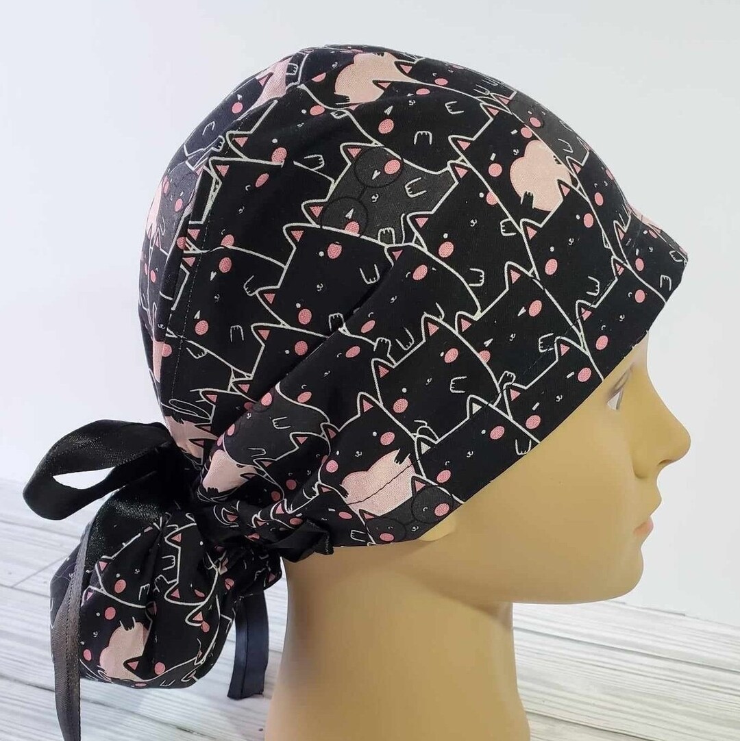 Euro Scrub Cap Cat Black,scrub Cap Cats,scrub Cap Kitties,scrub Cap ...