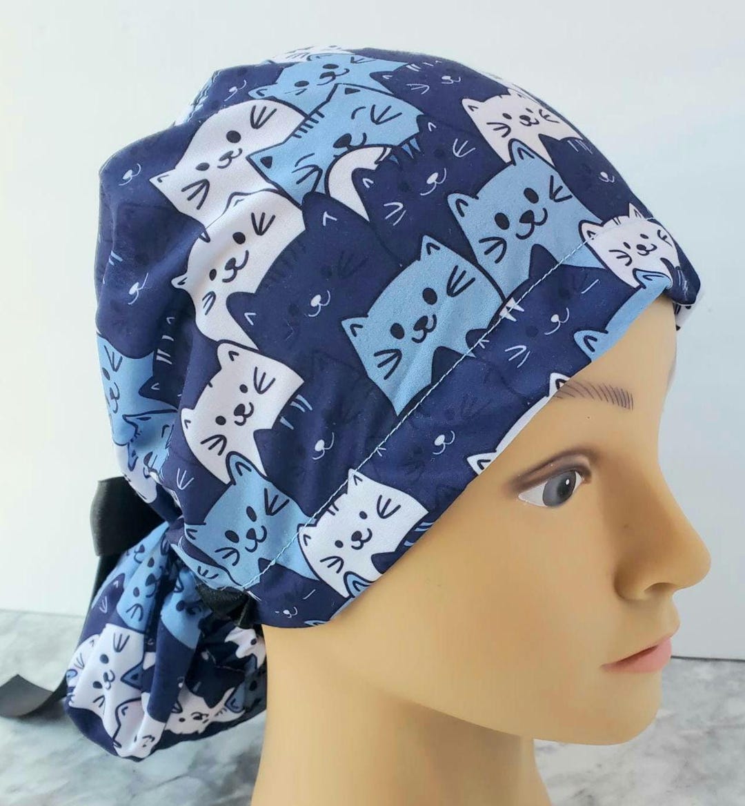 Euro Ponytail Scrub Cap Cat,surgical Cap Ponytail Cute,pediatric Nurse ...