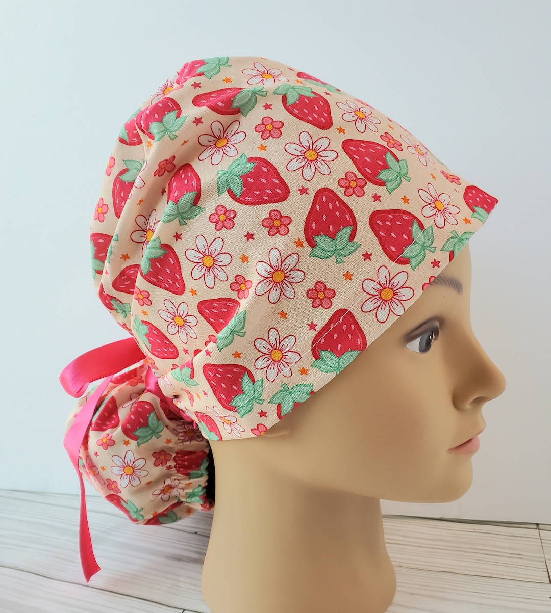 Euro Ponytail Scrub Cap Strawberry,surgical Cap Type Ponytail Flowers ...