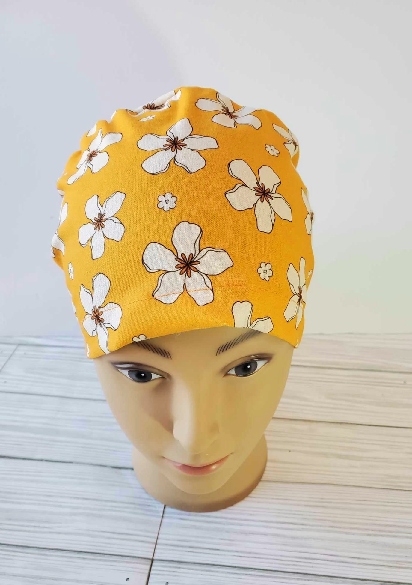 Scrub Caps Mustard Floral ,surgical Caps Women,scrub Cap Floral,scrub ...