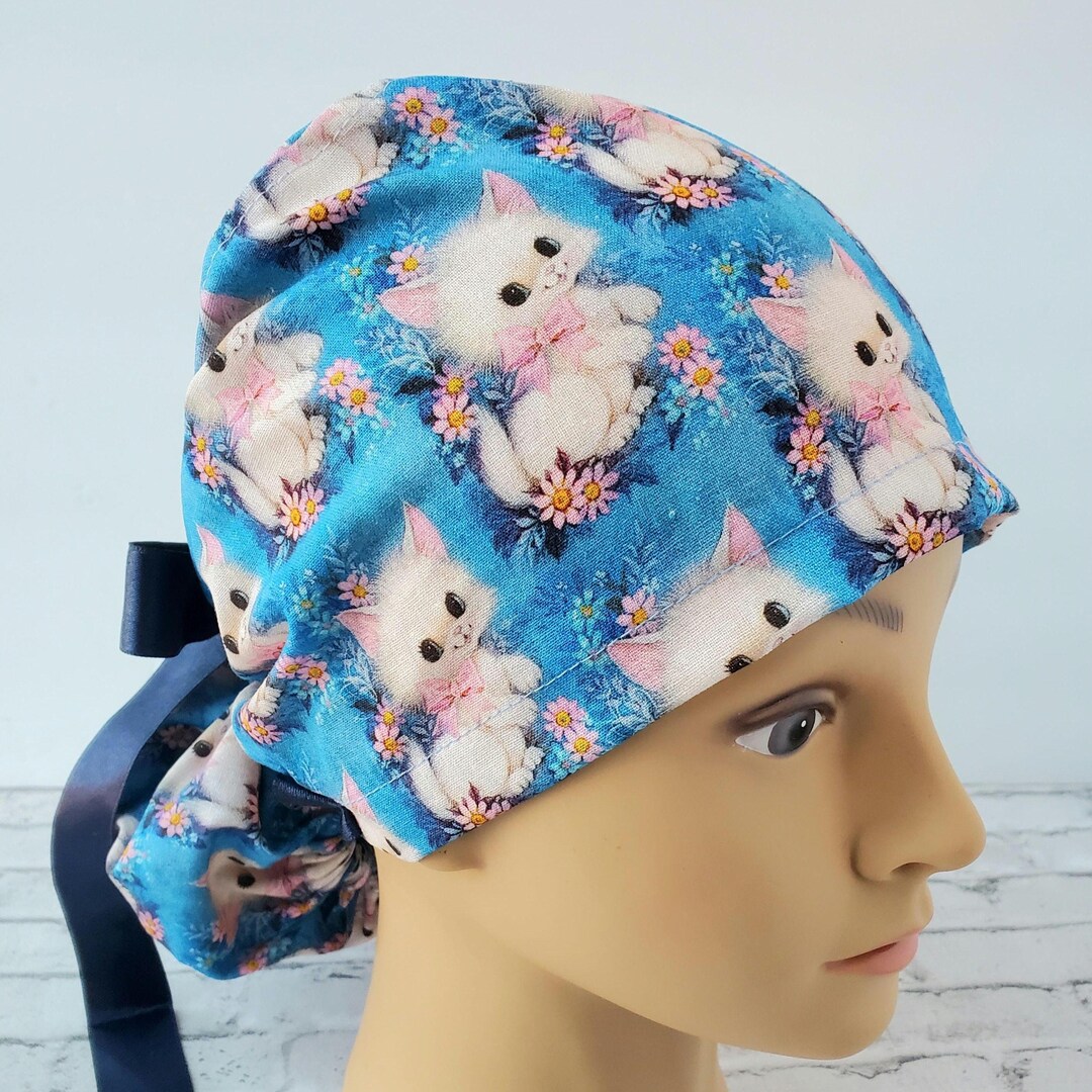 Euro Ponytail Scrub Cap Cat,surgical Cap Ponytail Cute,pediatric Nurse ...