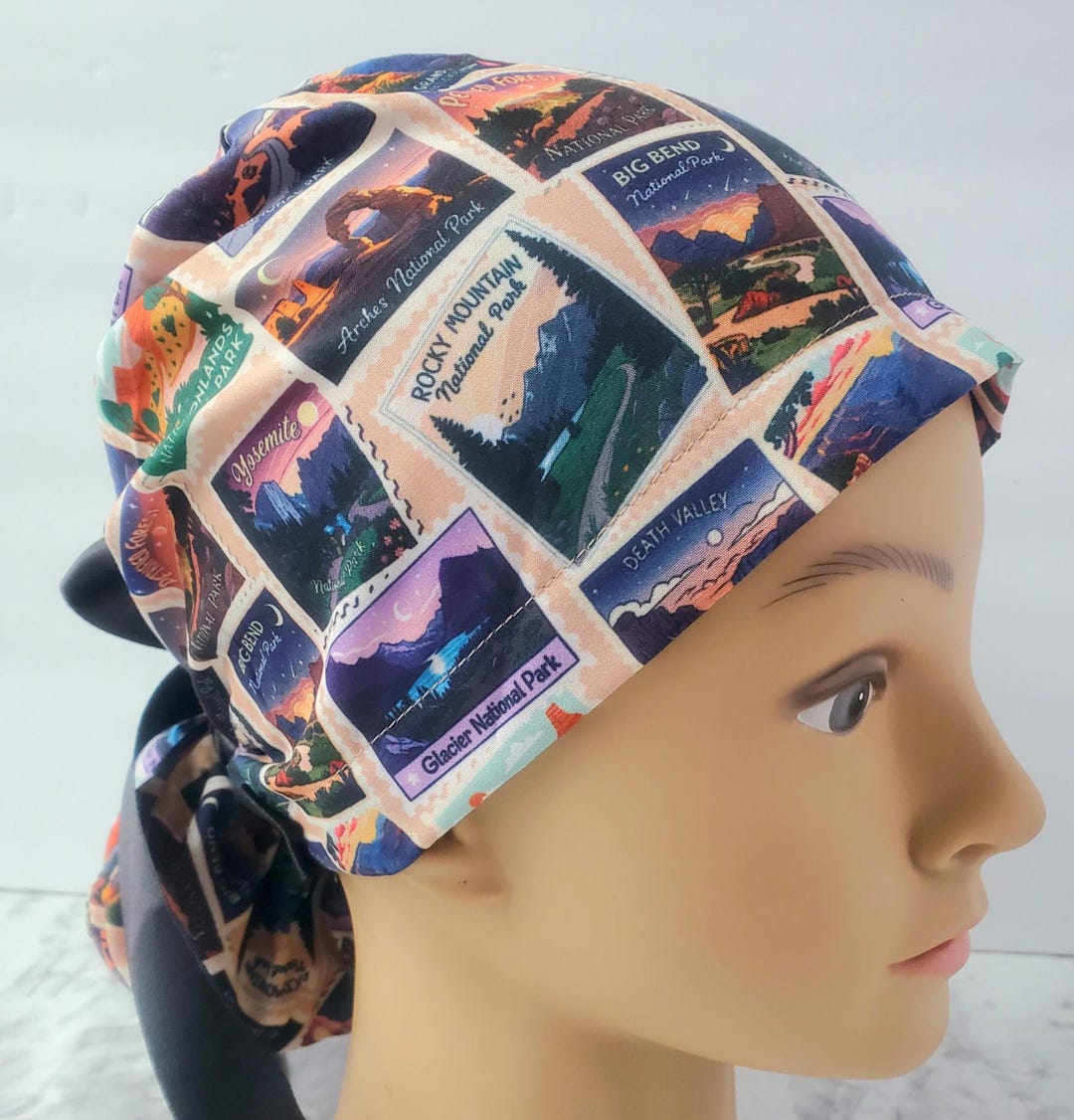 Parks Patches Scrub Hat Surgery Surgical Cap OR Washable Mens Ties Back ...
