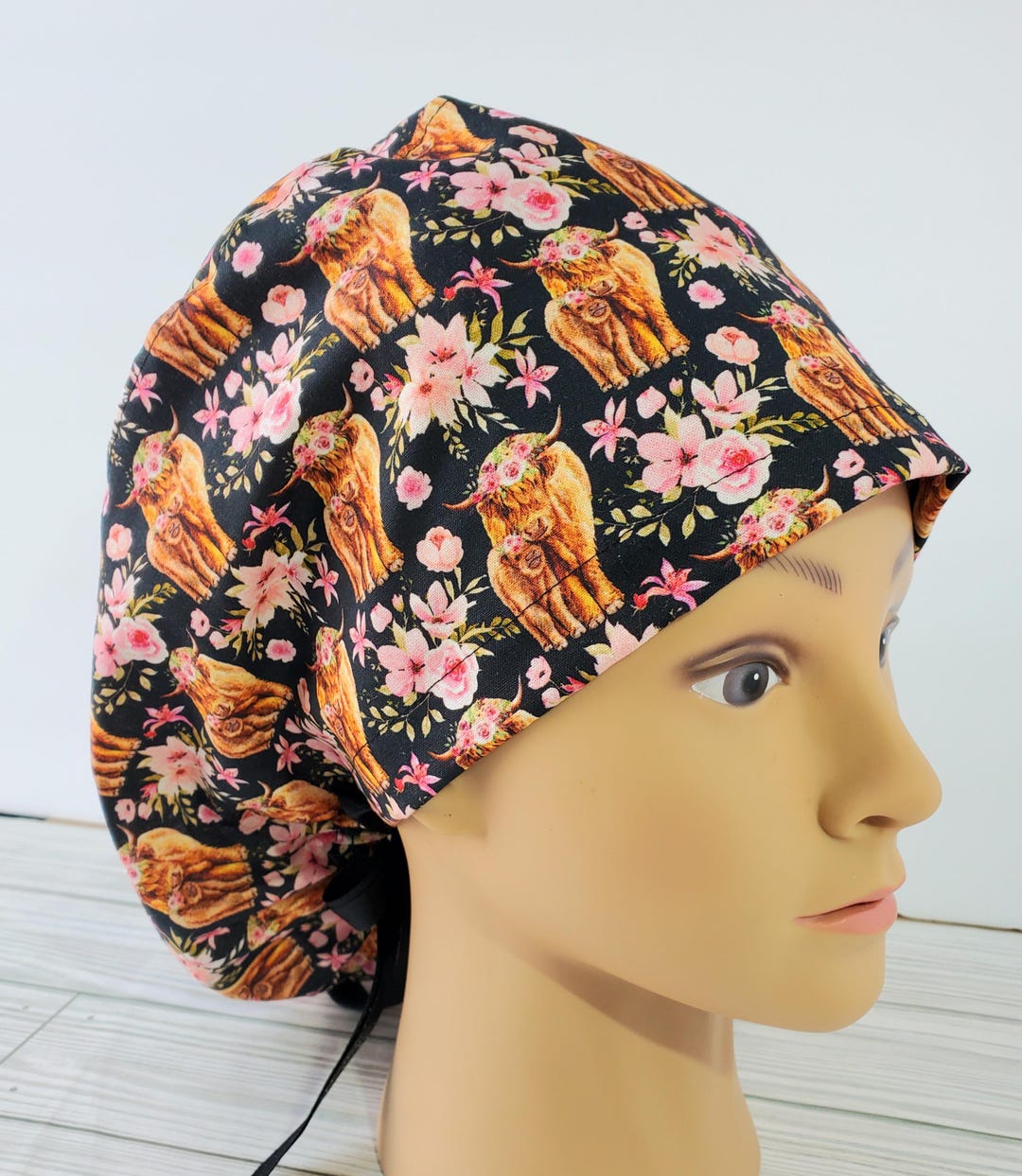 Euro Ponytail Scrub Cap Cow Highland Fluffy Floral,surgical Cap ...
