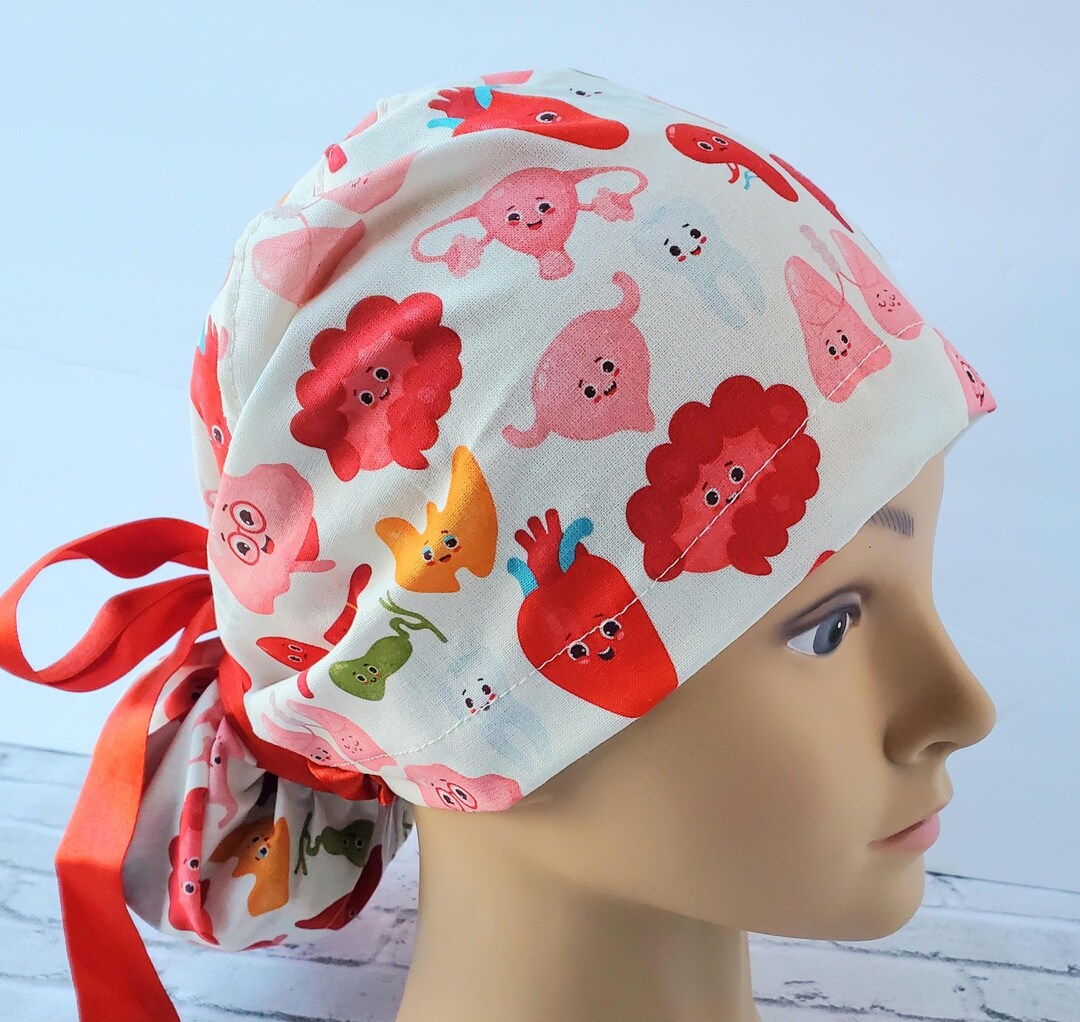 Euro Ponytail Scrub Cap Organs Emoji,pediatric Gift,surgical Cap Smile ...