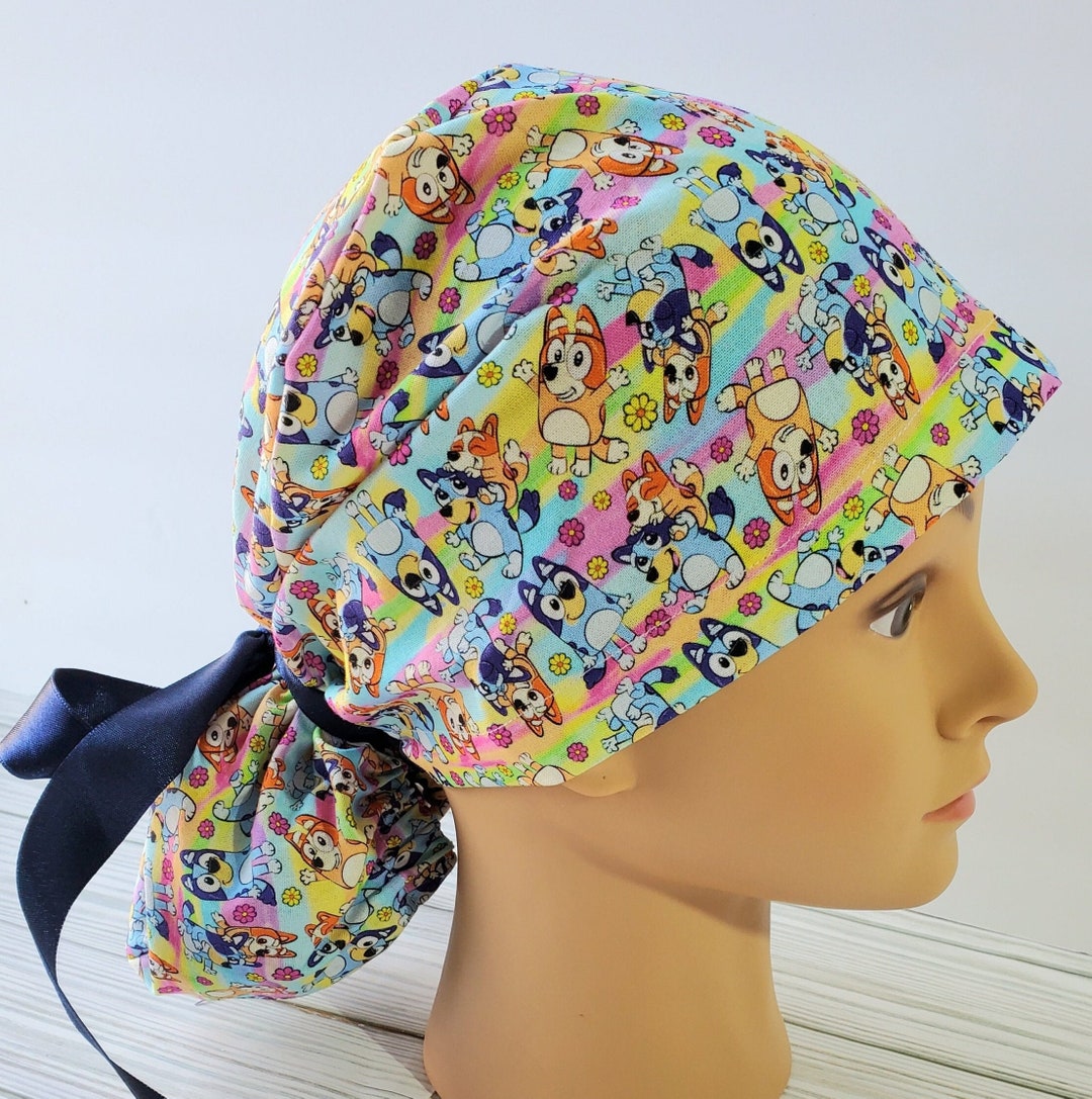 Euro Ponytail Scrub Cap Puppy Blue ,surgical Cap Type Ponytail Cute ...