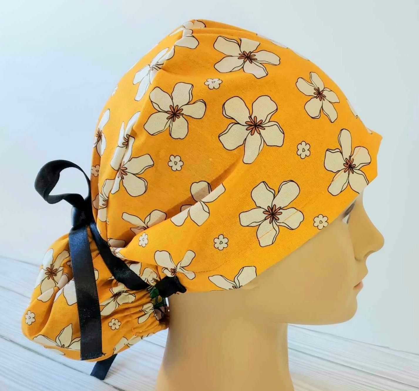 Scrub Caps Mustard Floral ,surgical Caps Women,scrub Cap Floral,scrub ...