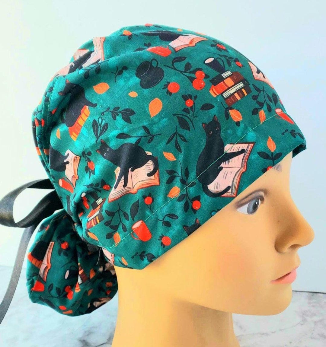 Euro Ponytail Scrub Cap Cat,surgical Cap Teal Ponytail Cute,scrub Cap ...