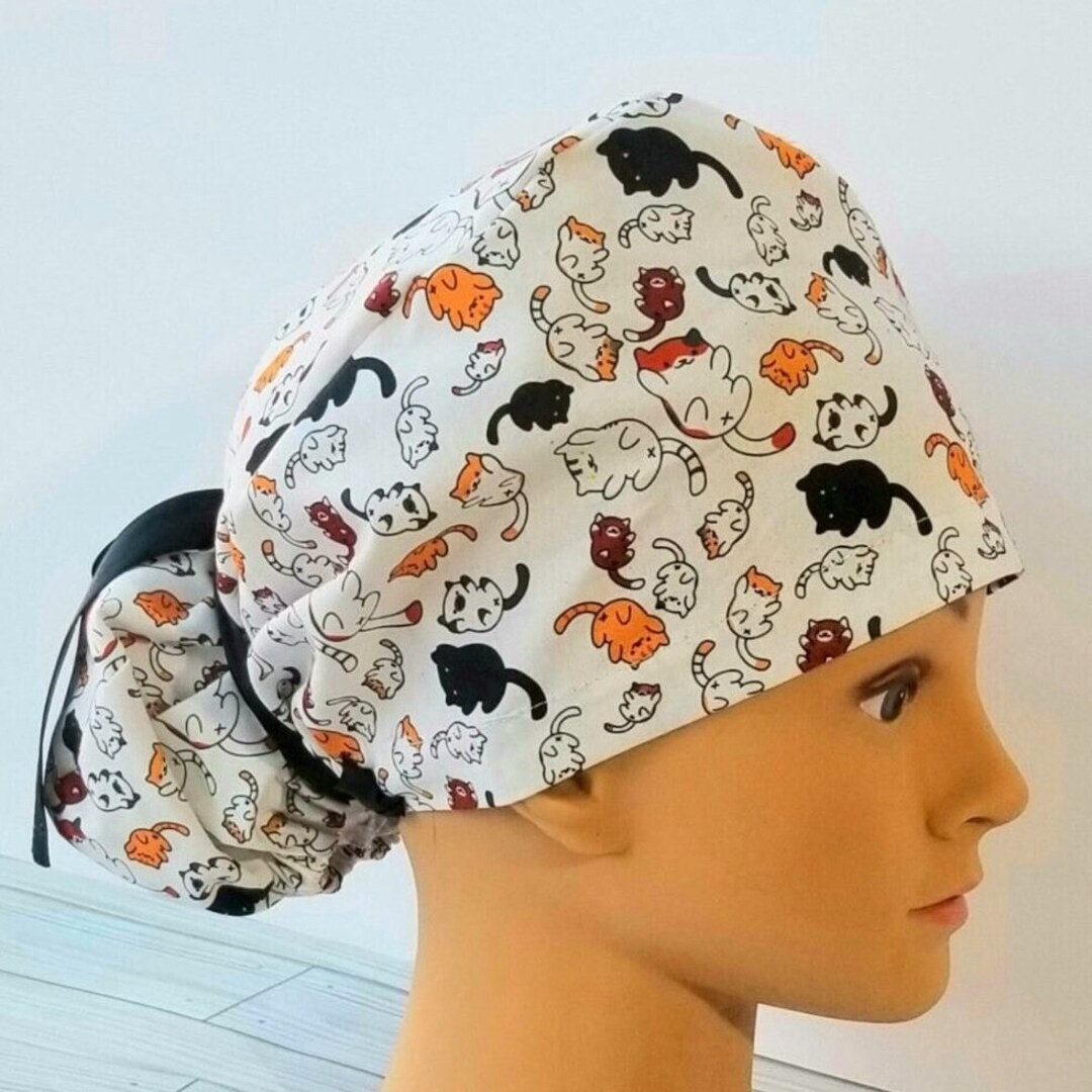 Euro Ponytail Scrub Cap Cat,surgical Cap Ponytail Cute,pediatric Nurse ...