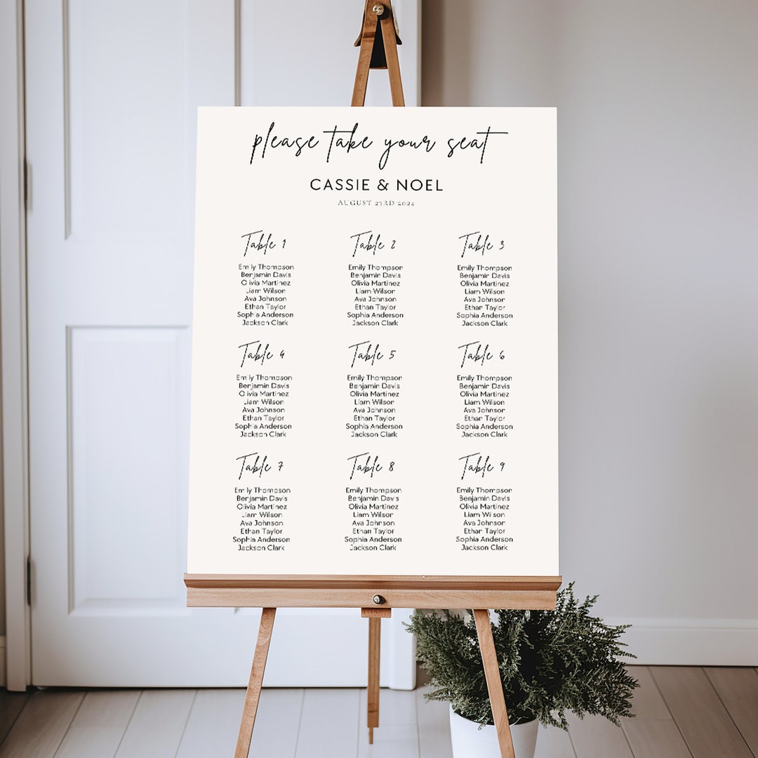 Seating Chart Template, Large Wedding Sign, Editable Wedding Seating ...