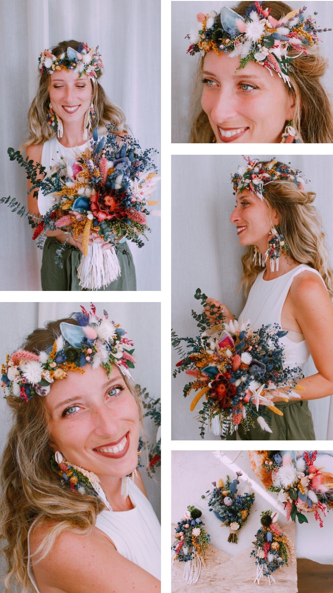 Custom Bridal Flowers Set Deposit: Flower Hair Crown + Bridal Bouquet ...