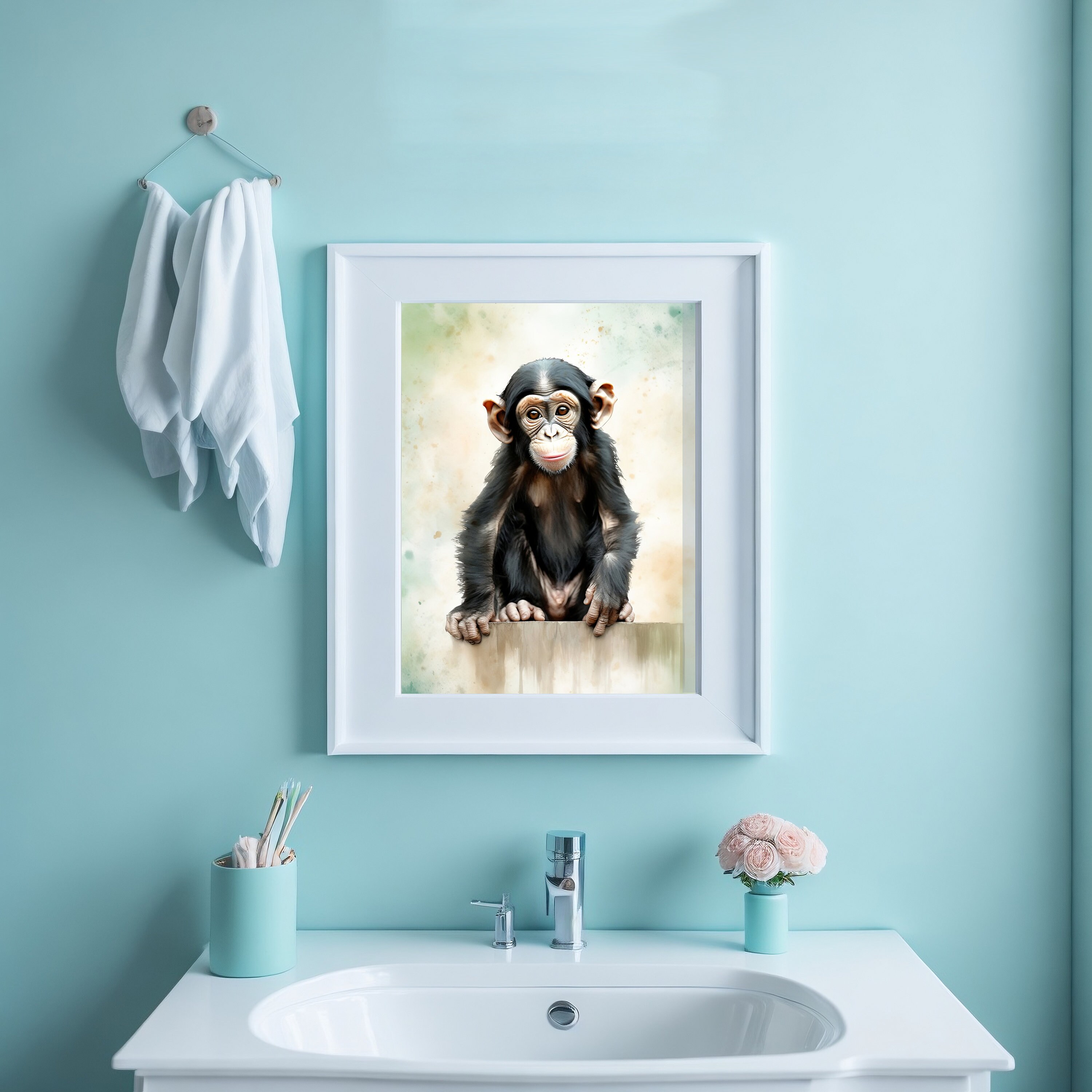 Cute Baby Animal Chimpanzee Print Kids Room Childrens Wall Art Décor ...