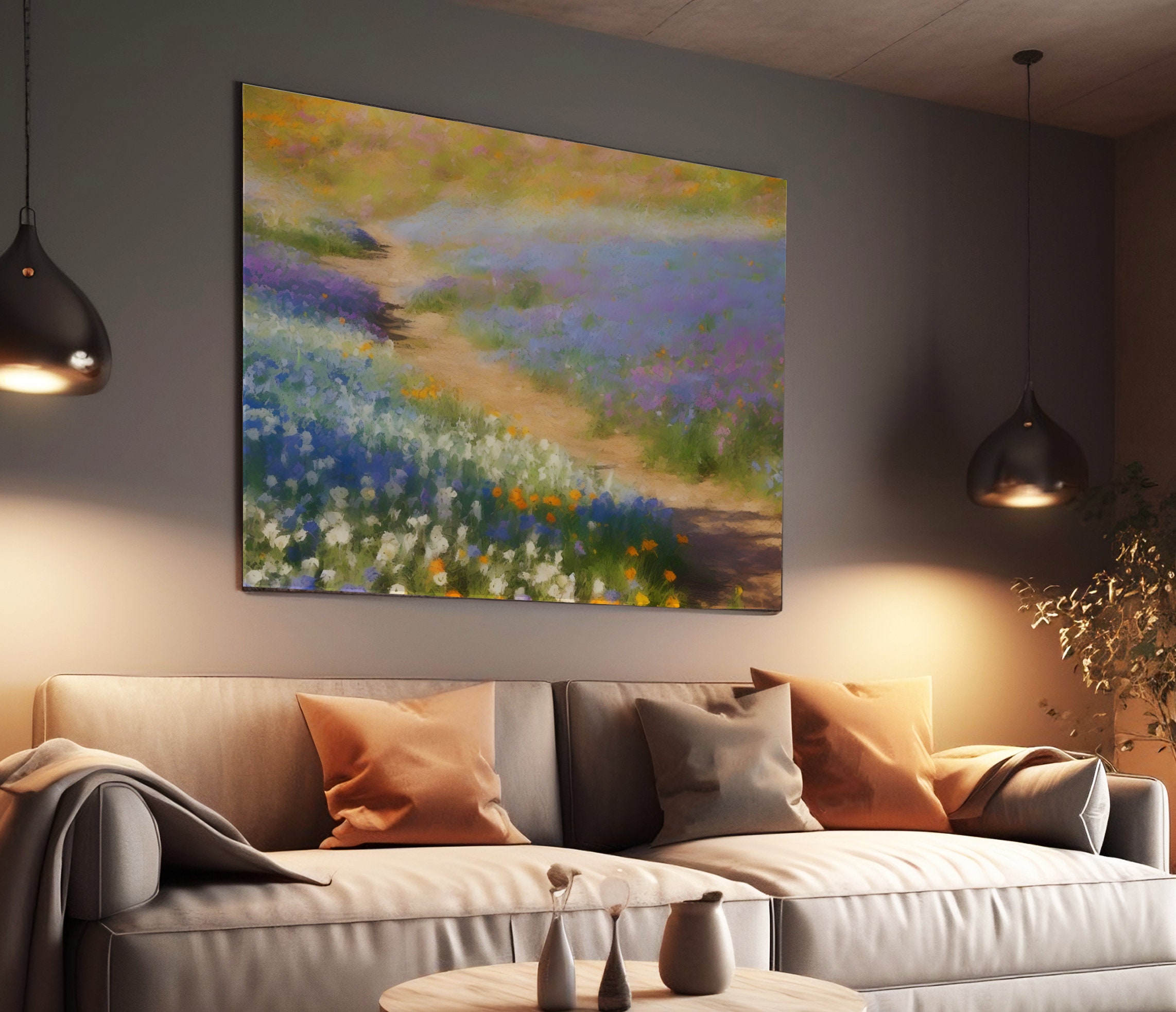 Path in Spring Meadow Art Printable Wildflower Landscape Flower Field ...