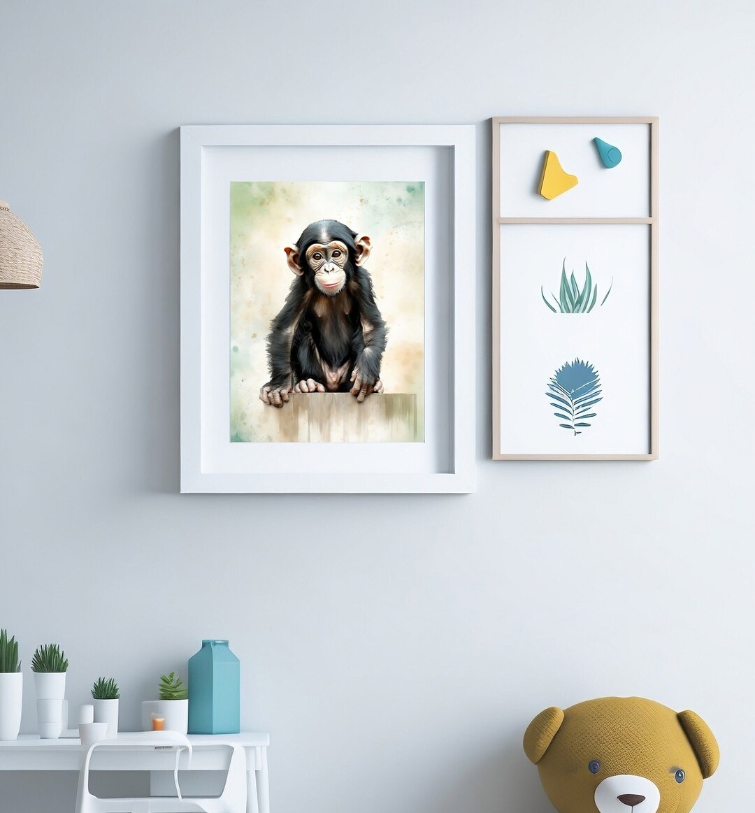 Cute Baby Animal Chimpanzee Print Kids Room Childrens Wall Art Décor ...