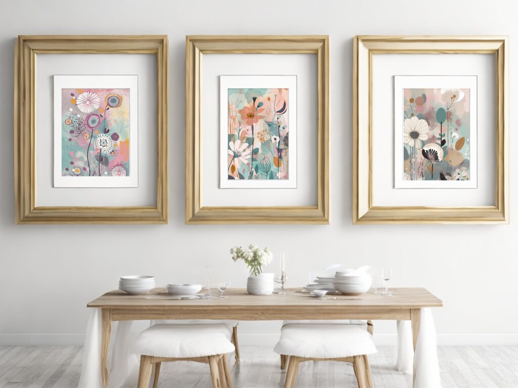 Set of 3 Tryptic Wall Art Mid Century Modern Print Bohomodern Wall Art ...