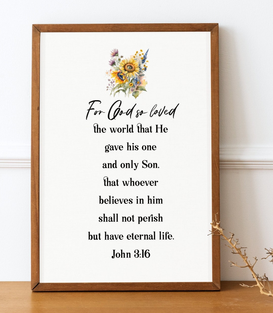 John 3:16 Bible Verse Print Floral Scripture Printable Flower ...