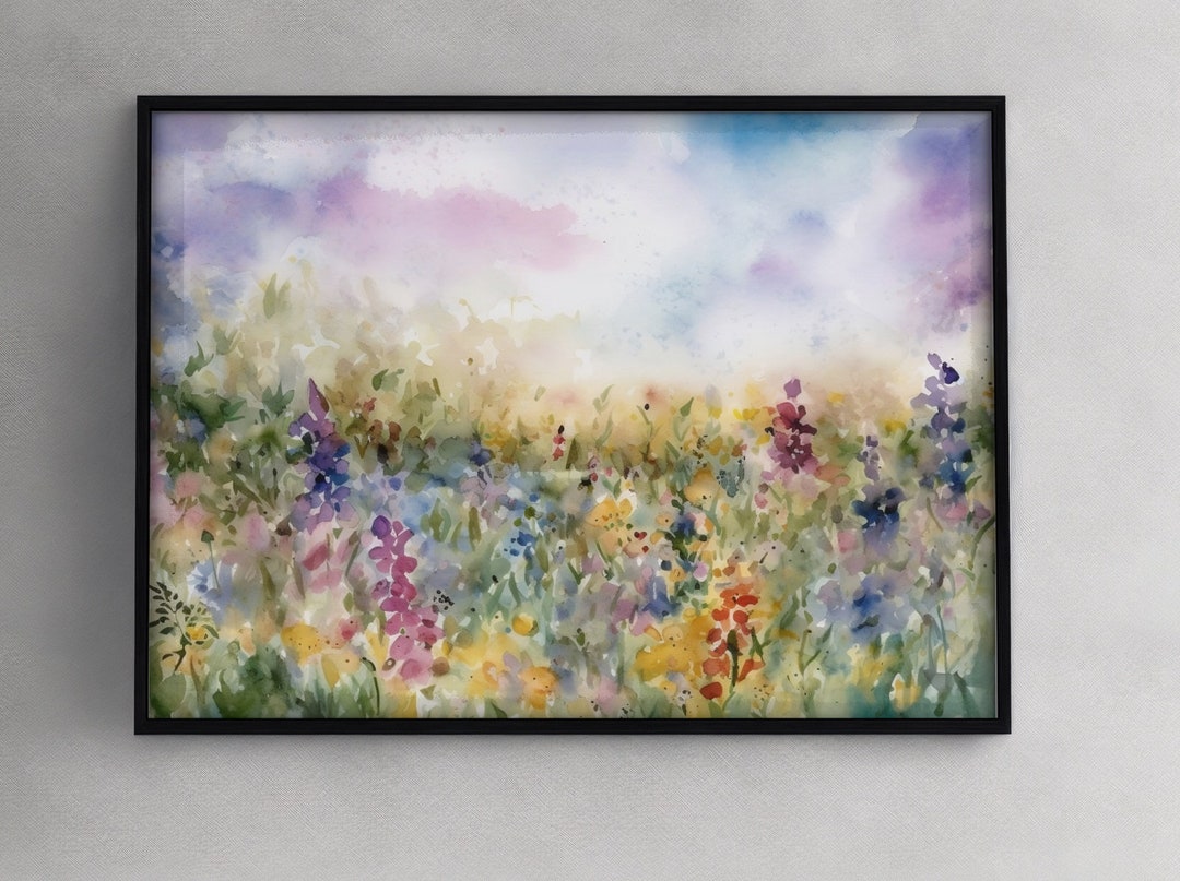 Watercolor Spring Meadow Art Printable French Country Print Wildflower ...