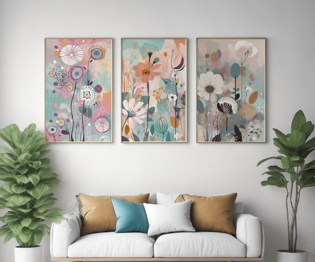Set of 3 Tryptic Wall Art Mid Century Modern Print Bohomodern Wall Art ...