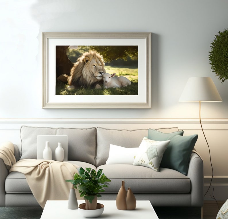 Lion and Lamb Wall Art Printable Lion Print Majestic Lion Wall Art ...