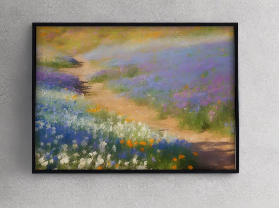 Path in Spring Meadow Art Printable Wildflower Landscape Flower Field ...